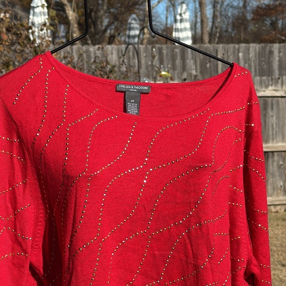 Chelsea & Theodore | Sweaters | Nwt Chelsea Theodore Woman 2x Red Gold ...